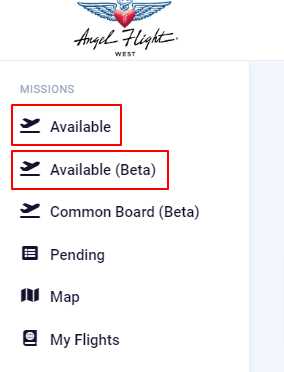 Beta Version of the Available Missions List – Angel Flight West